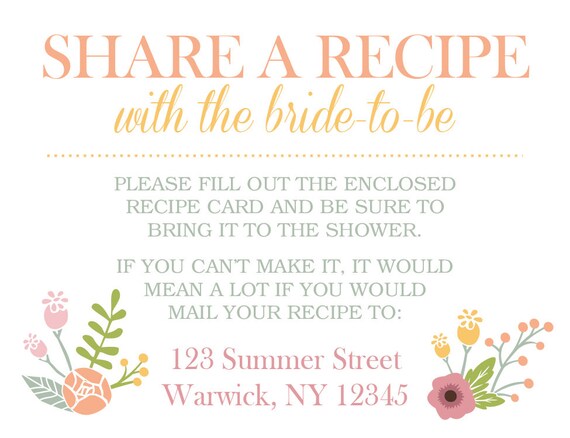 Share a Recipe Card Insert Digital File Printable