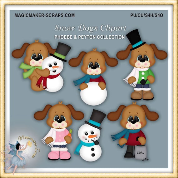 Winter Clipart Dog and Snowman Snow Dogs