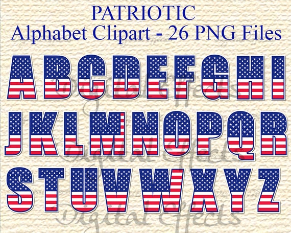 Red White & Blue Alphabet Alphabet Clipart 26 PNG Files