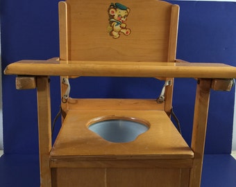 Items similar to Antique Rustic Wooden Potty Chair, Home Decor, 1950s ...