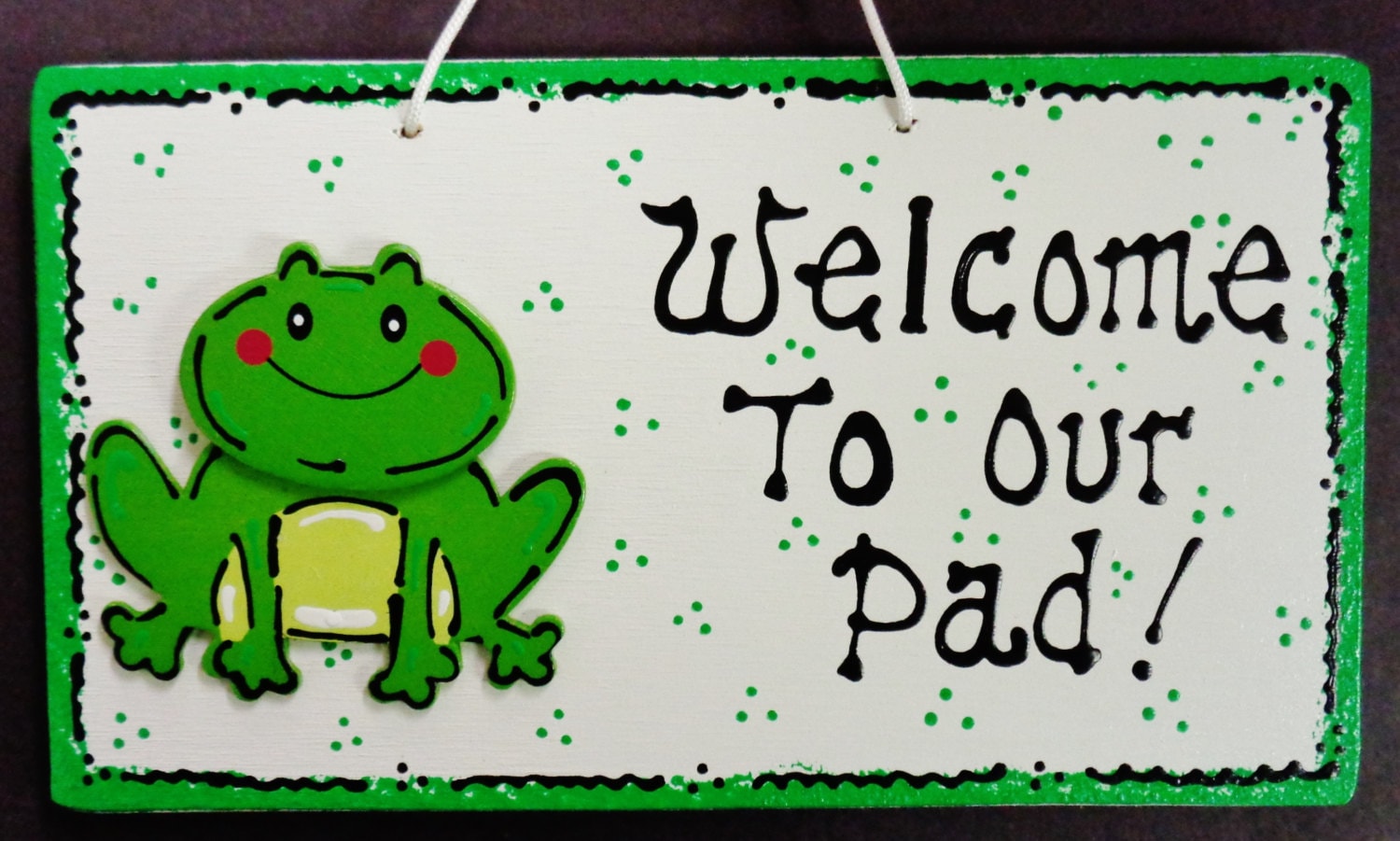 Adorable FROG Welcome To Our Pad SIGN Handcrafted Wood Wall
