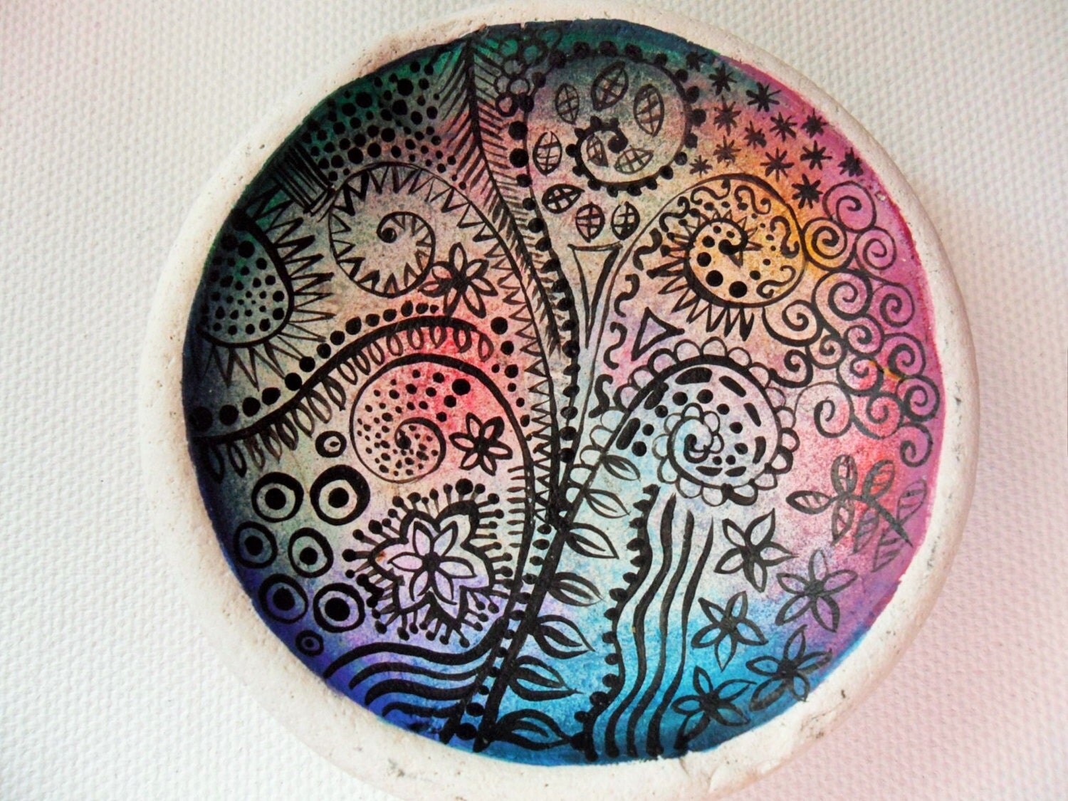 Swirly dot doodle art Acrylic miniature painting on English
