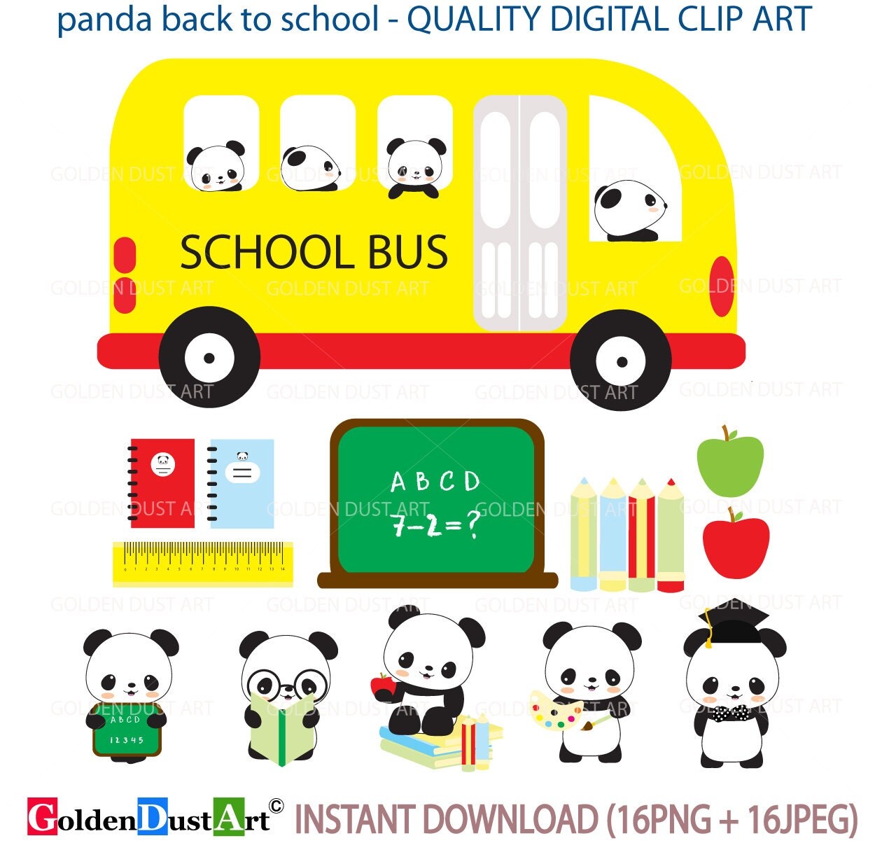 20% OFF SALE Back To School Clipart Panda Back To School
