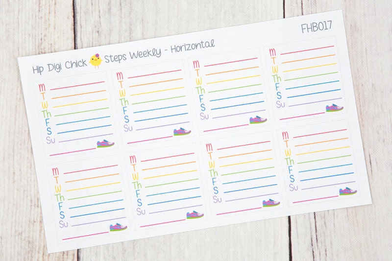 Daily Steps Tracker HORIZONTAL Planner Stickers Weekly