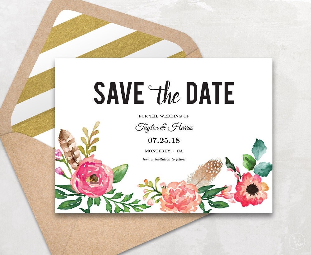 Printable Save The Date Card Save The Date Template Peony