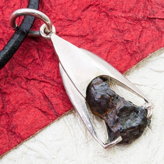 Silver SPACE METEORITE Collector Jewelry Pendant Handmade Desig Star ...