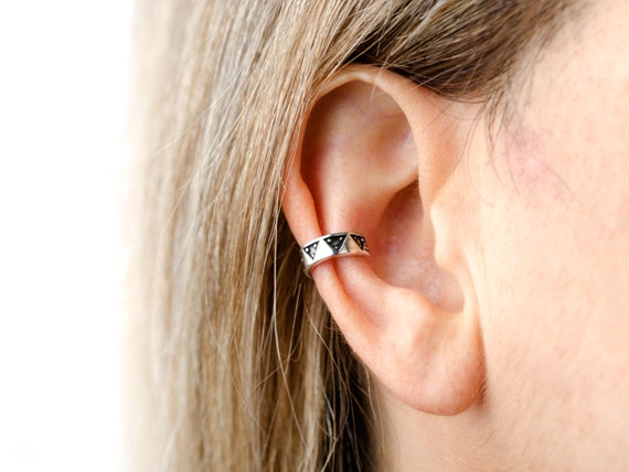Sterling Silver Ear Cuff Earring Aztec Triangle Dots Piramyds