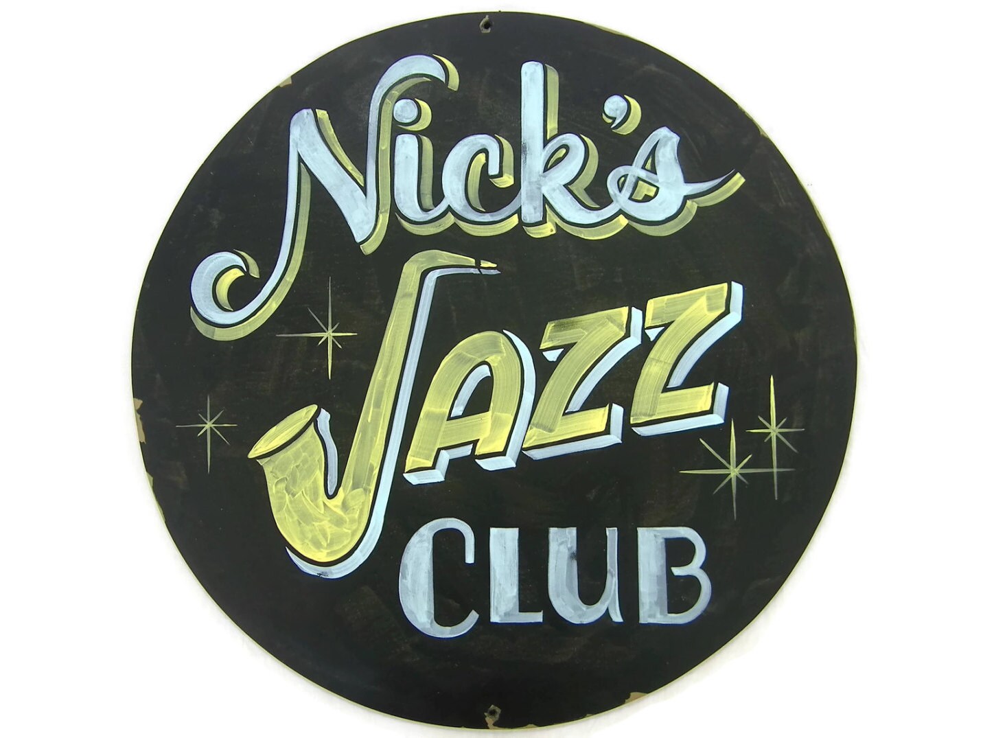 Personalized Sign Jazz Club Mid Century Retro Hand Lettered