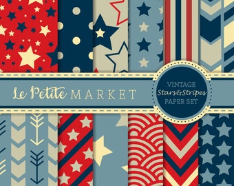 Stars & Stripes Digital Scrapbook Paper vintage July 4th