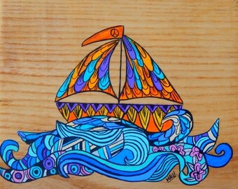 Hand painted Reclaimed wood. Waves by Malu Castro by ColorfulMalu