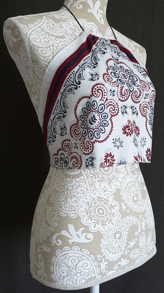 Bandana Halter Crop Top Shirt White Navy Blue And Burgundy