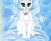 Items similar to Fairy Cat Art Elemental Air Cat Painting Sky Clouds ...