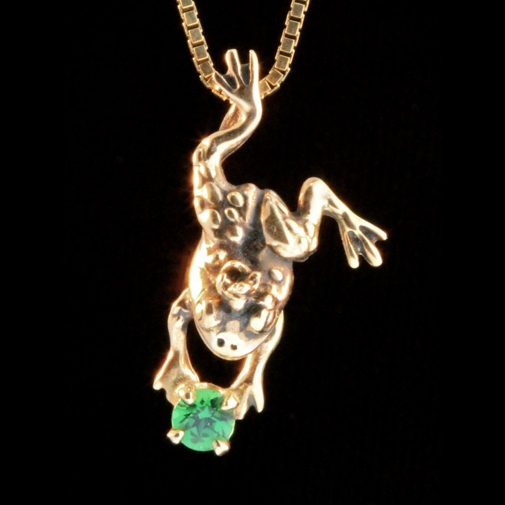 Gold Frog Charm Enchanted Frog Prince Pendant 14k Kiss the