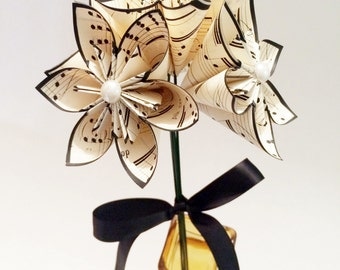 5 Sheet Music Paper Flowers Ready to ship by DanasPaperFlowers