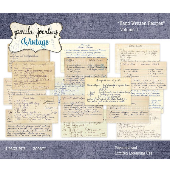 Vintage Handwritten Recipe Cards