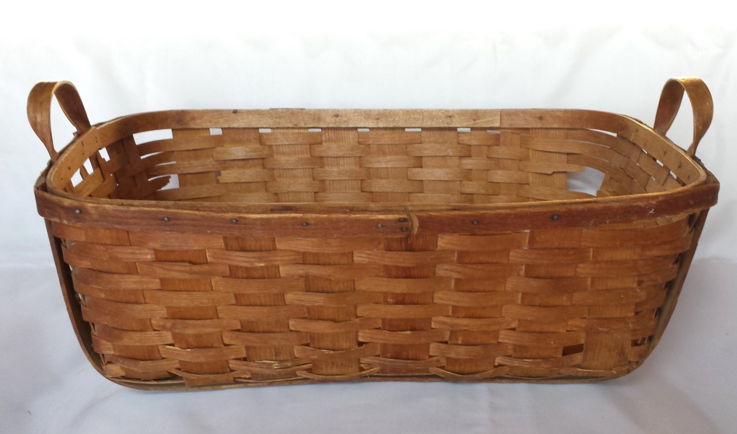 Primitive Basket Extra Large Laundry Gathering Vintage Woven Split Wood ...