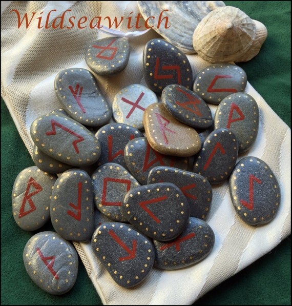 Welsh SEA STONE RUNES. Rune Stones & Pouch