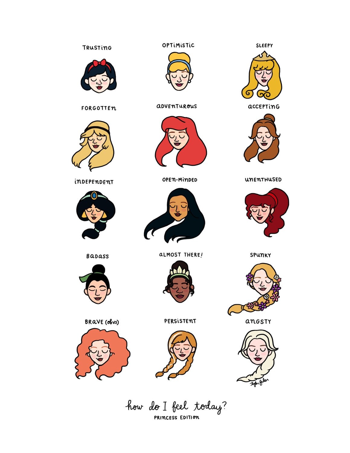 Princess Mood Chart Print Hand-Illustrated