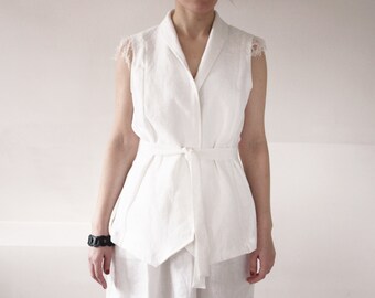 Long linen vest | Etsy