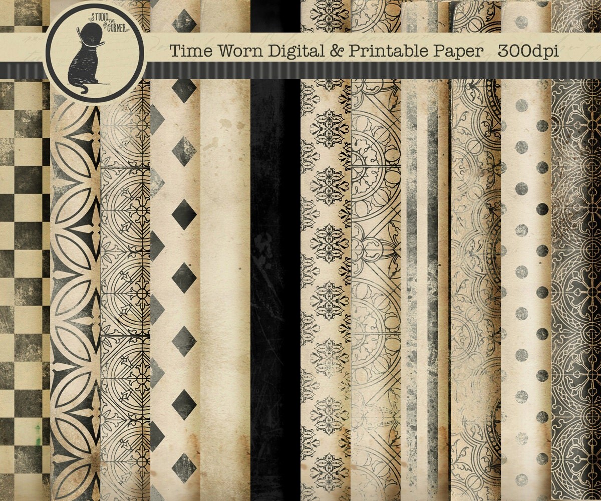 Digital Scrapbooking Paper Black and Cream Paper Vintage