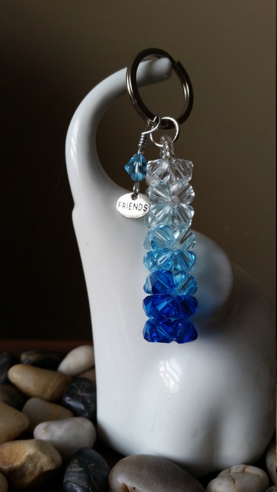 Ombre Crystal Keychain with a Charm Swarovski Capri Blue