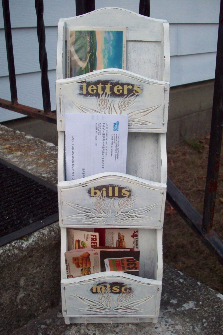 Vintage Painted Shabby Cottage Chic Mail Organizer/ Repurposed Mail ...