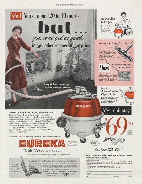 Items Similar To 1954 Eureka Vacuum Cleaner Ad 1950s Housewife Vintage