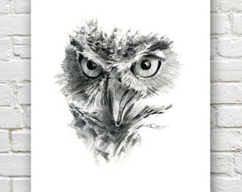 Items similar to Owl Art Print of Original Graphite Drawing, Wildlife ...