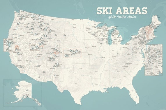 US Ski Resorts Map 24x36 Poster by BestMapsEver on Etsy