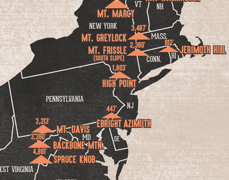 State High Points Map 11x14 Print