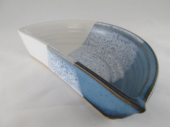 HALF PIE PLATE Handmade Stoneware in Blue / by PaschalPottery