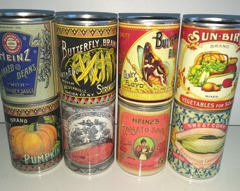 Vintage replica tin cans label storage for by VintageFoodCans
