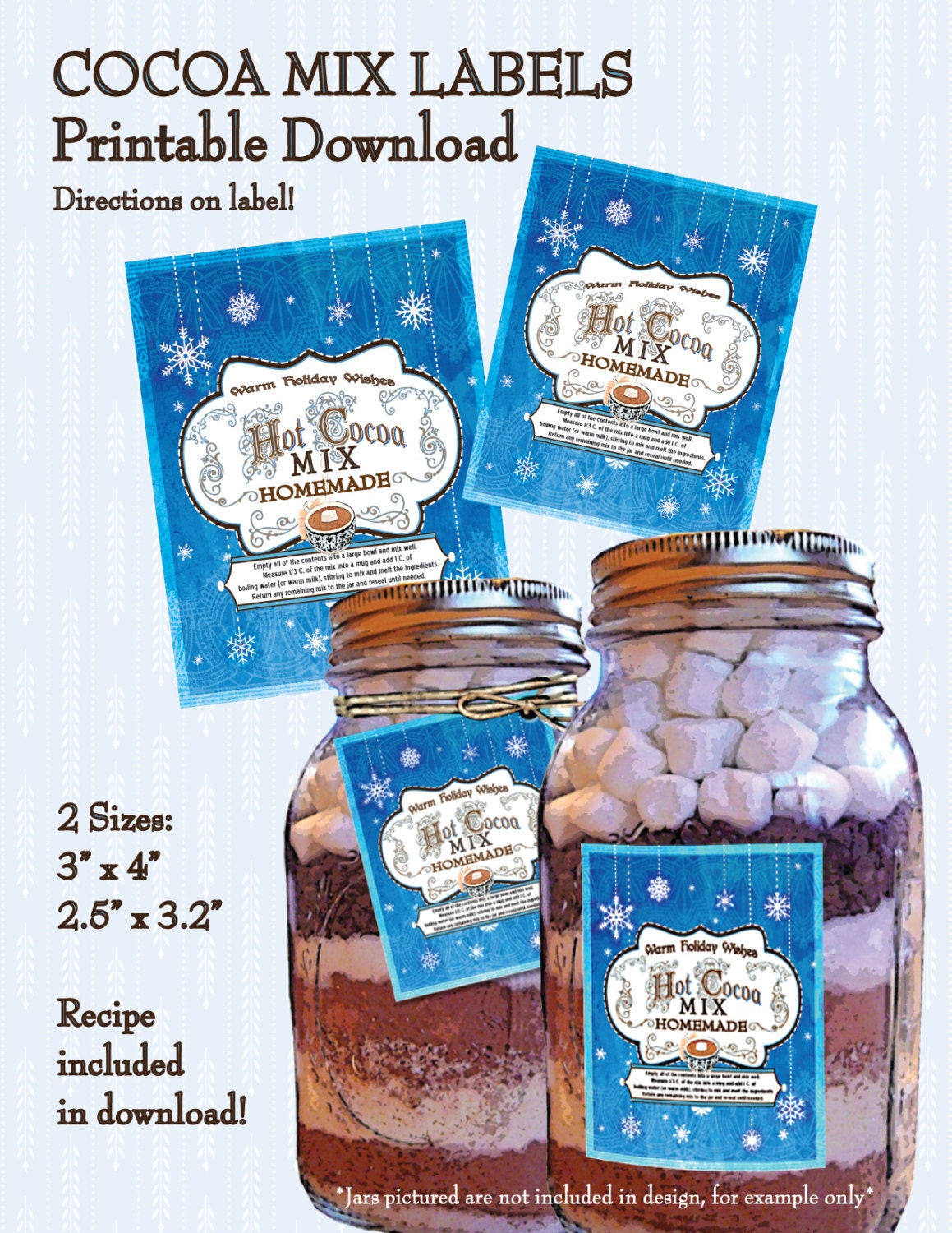 DIY Christmas Hot Cocoa Mix Label Chocolate Mix Tag Digital