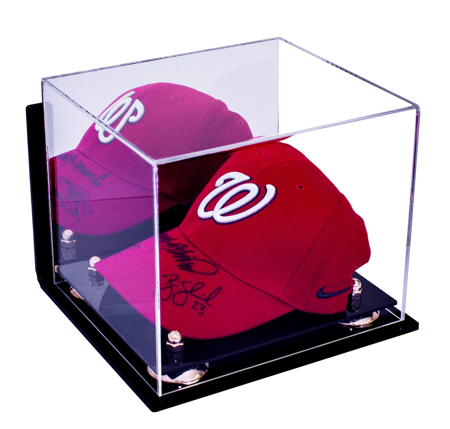 Deluxe Acrylic Baseball Cap Display Case With Risers Mirror Deluxe Acrylic Baseball Cap Display Case With Risers Mirror