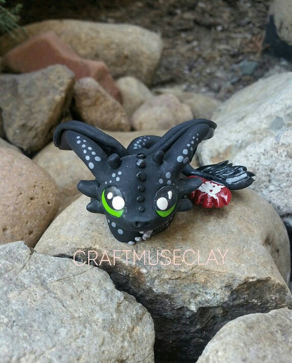 Chibi Toothless HTTYD polymer clay figure by CraftMuseClayShop
