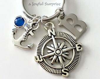 Nautical Compass Keychain Compass Rose Mariner's