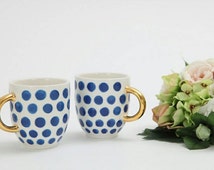 Unique blue and gold mug related items | Etsy