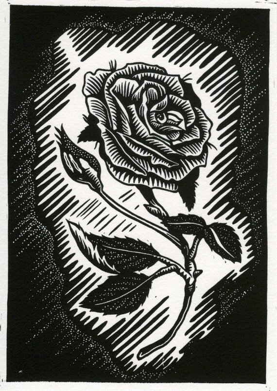 A5 size / Rose / original linocut print / free by SuevanGageldonk