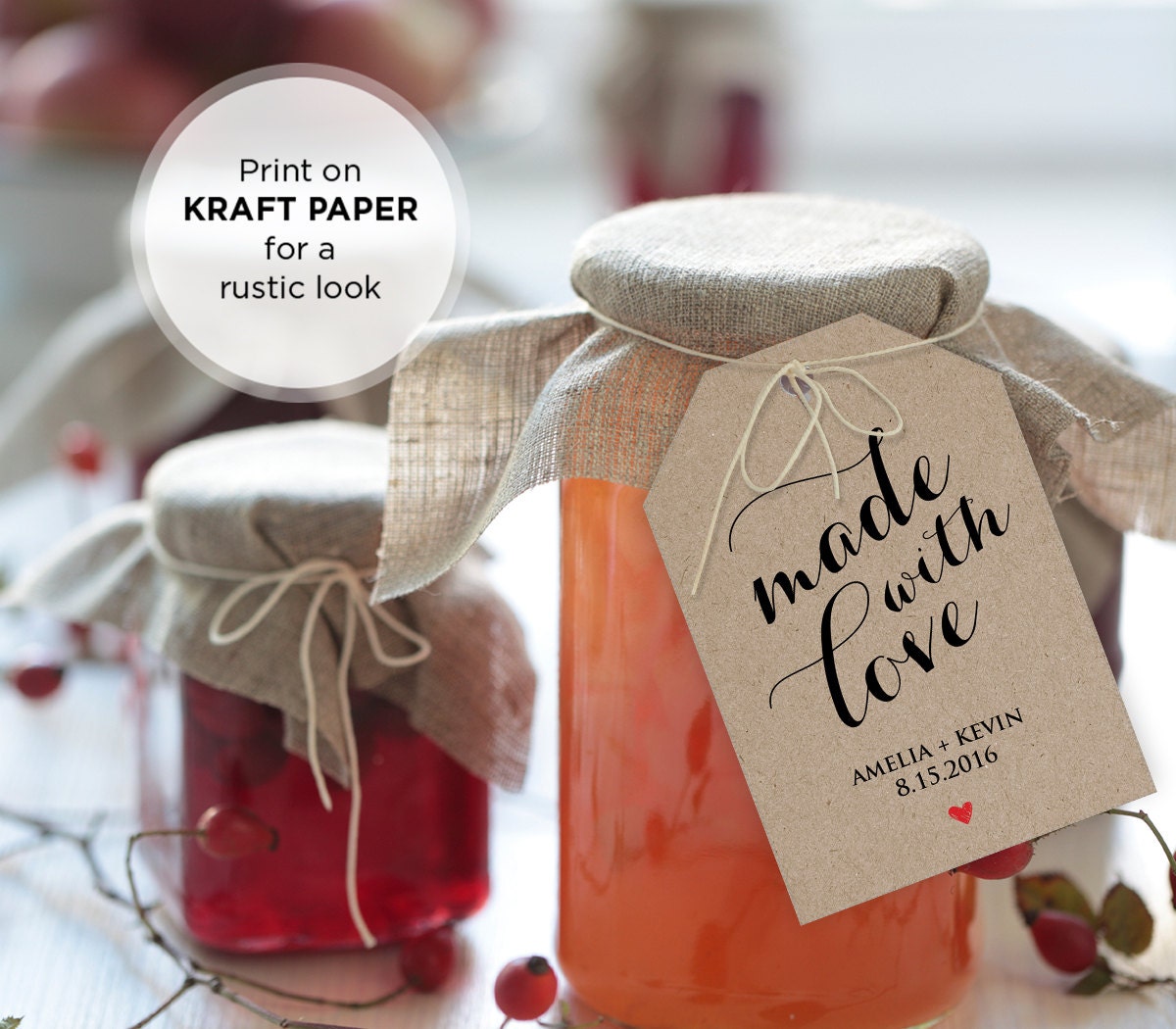 Made With Love Tag Template, Wedding Favor Tag, Kraft Printable Tag ...