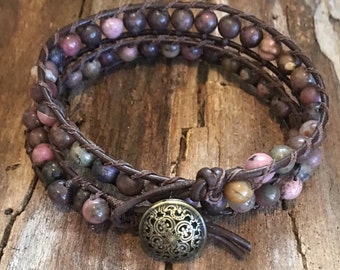 Items similar to Fuschia Agate Wrap Bracelet -- Choose Your Tassel ...