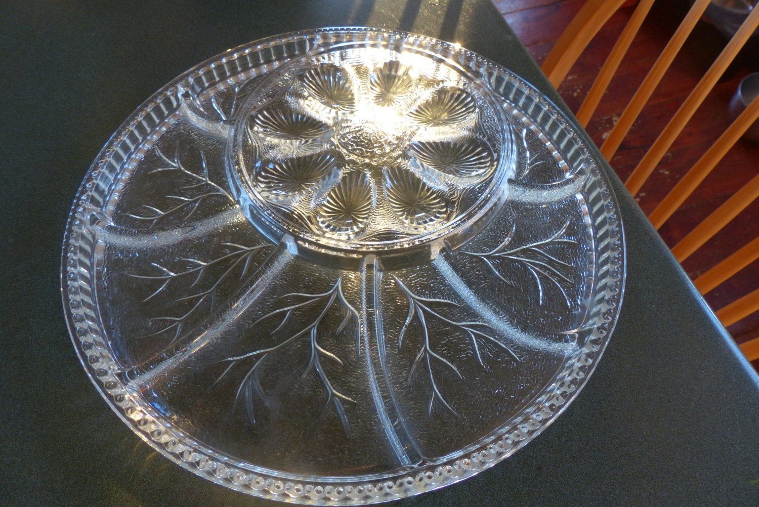 Indiana Glass Deviled Egg Clear Glass Round Plate-Vintage 1960 era ...