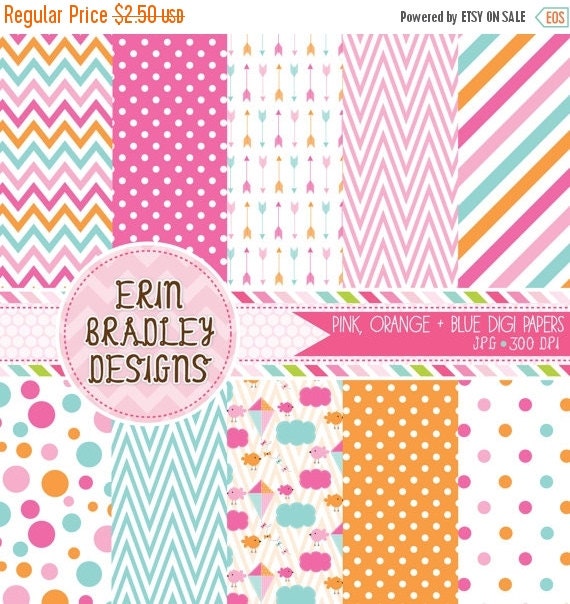 SALE Digital Paper Pack Pink Blue Orange by ErinBradleyDesigns