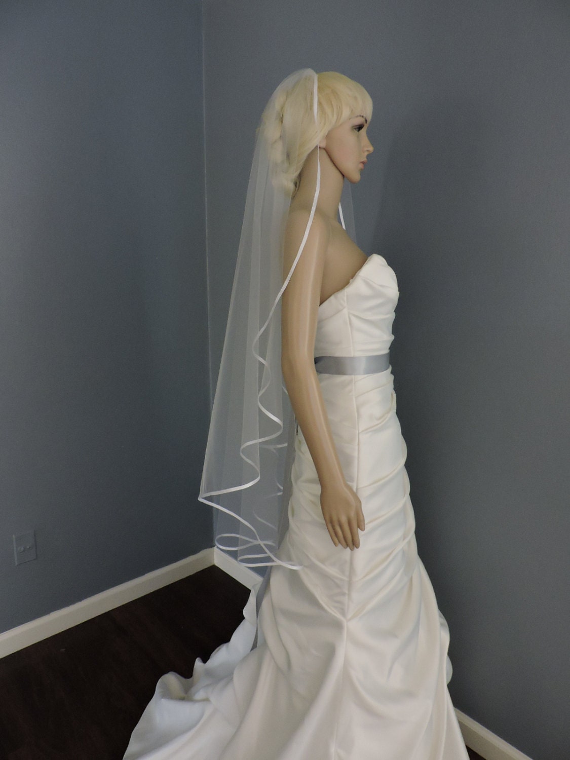 Wedding Veil Cascade Satin Ribbon Edge Bridal Veil Choose