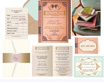 DIY printable Library book invitation set