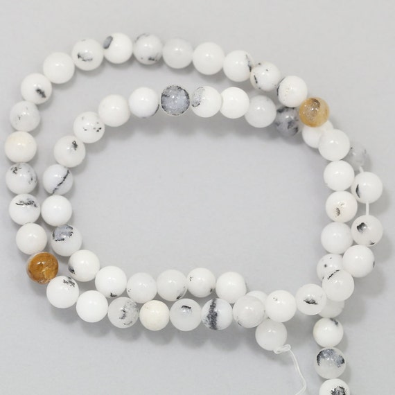 White Dendritic Quartz Beads 6mm Round