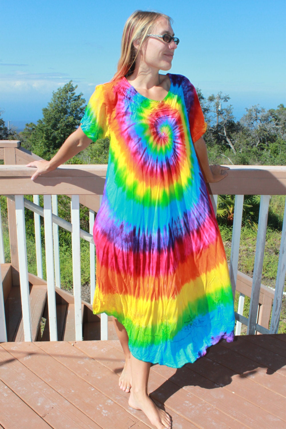 Tie Dye Free Size Rayon Long Dress Plus Size Tie Dye Free Size Rayon Long Dress Plus Size