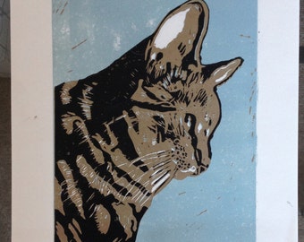 Cat lino print | Etsy