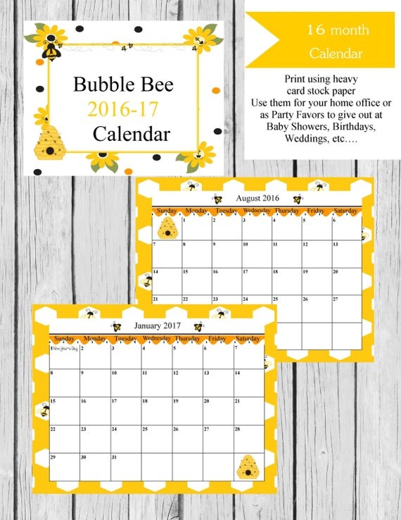 2016-17 Calendar, printable calendar, 2016 printable calendar, INSTANT ...