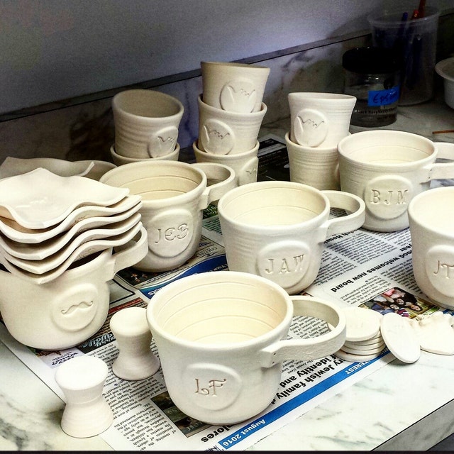 Handmade Personalized Shave Mugs and Coffee by MiriHardyPottery