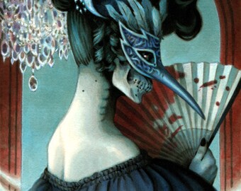 Original Framed Watercolor Painting - Danse Macabre Masquerade